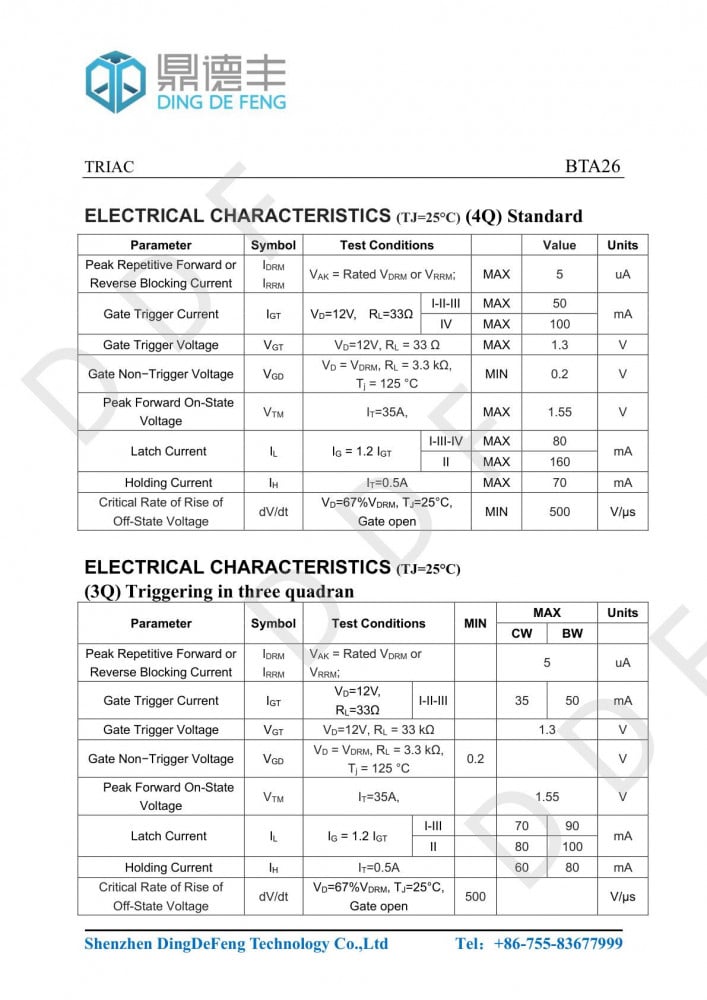 DDF BTA26-600BW datasheet page 2