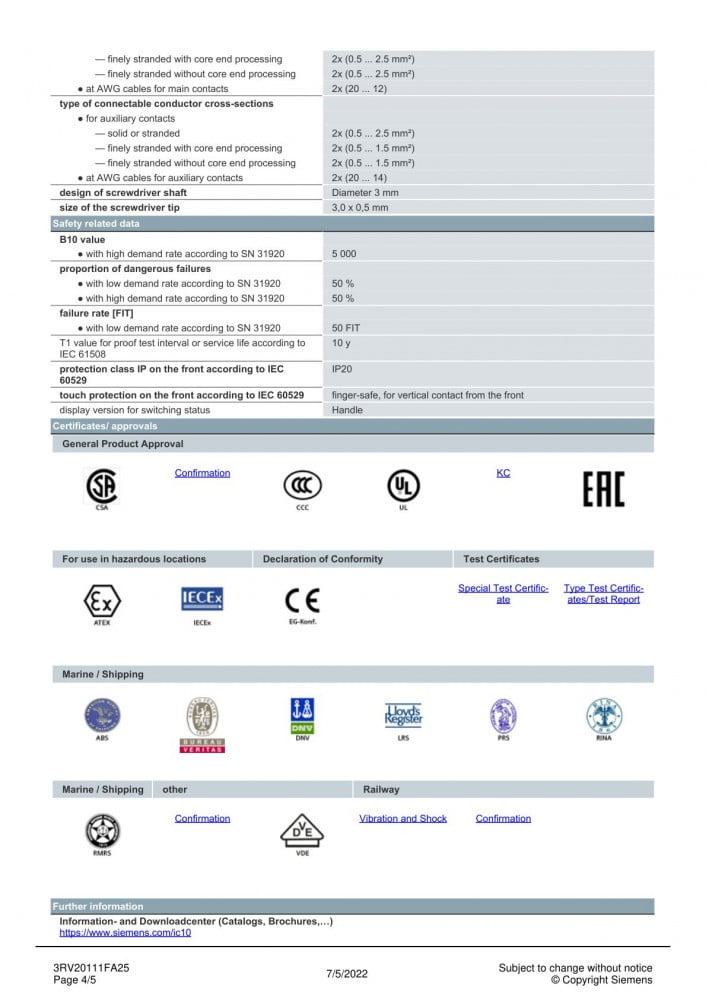 3RV20111FA25 technical document page 4
