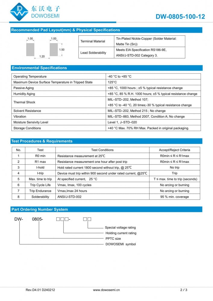 DW-0805-100-12 datasheet page 2