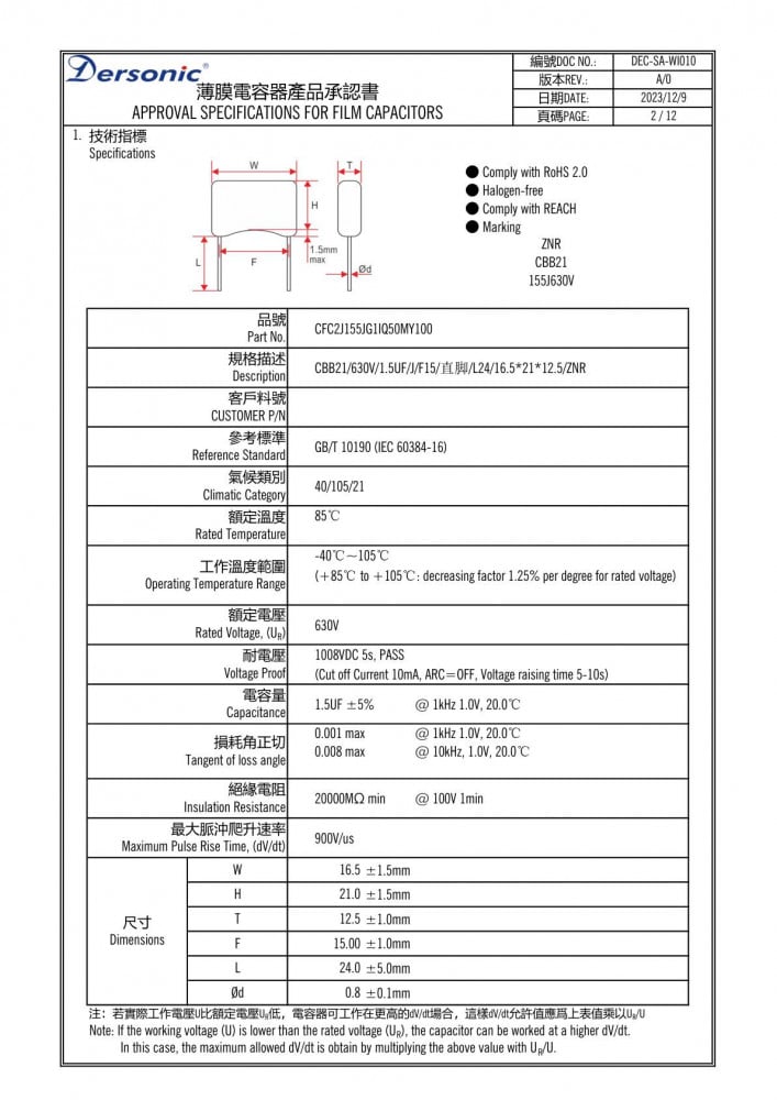 Dersonic approval specification page 3