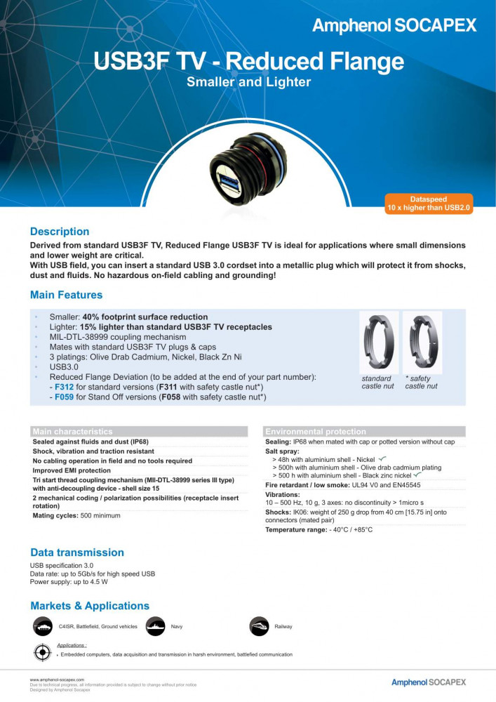Amphenol USB3F TV Reduced Flange documentation page 1