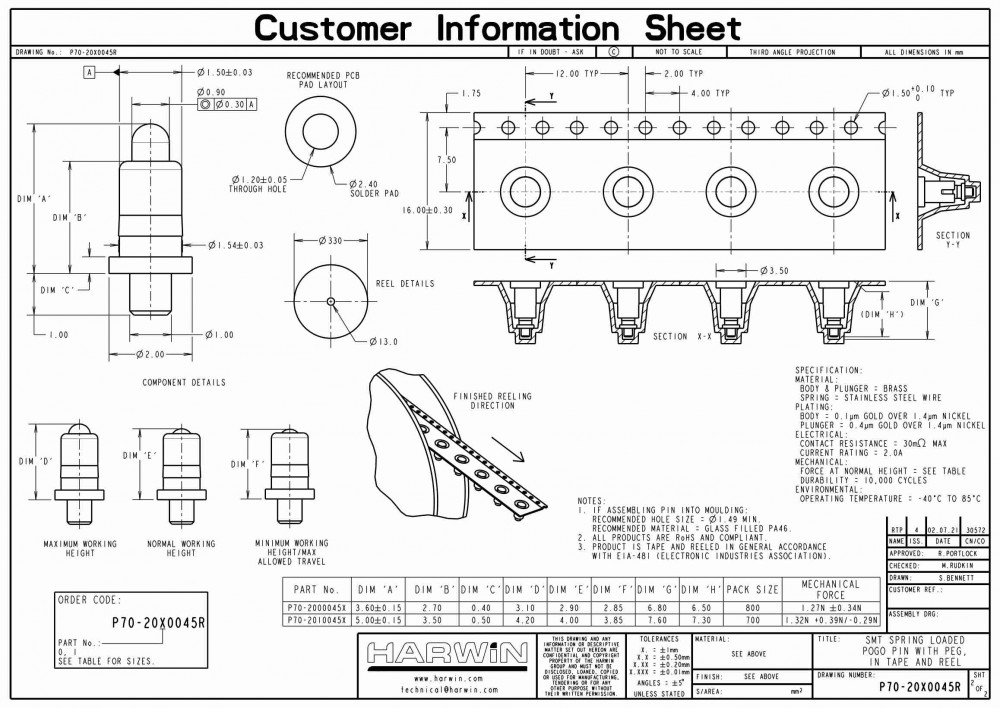 Harwin P70-2000045R technical document page
