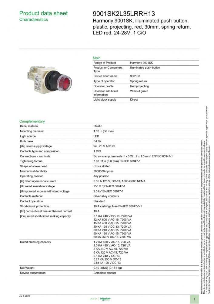 9001SK2L35LRRH13 technical document page 1