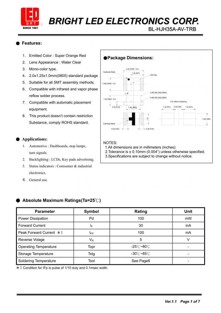 BL-HJH35A-AV-TRB datasheet page 1