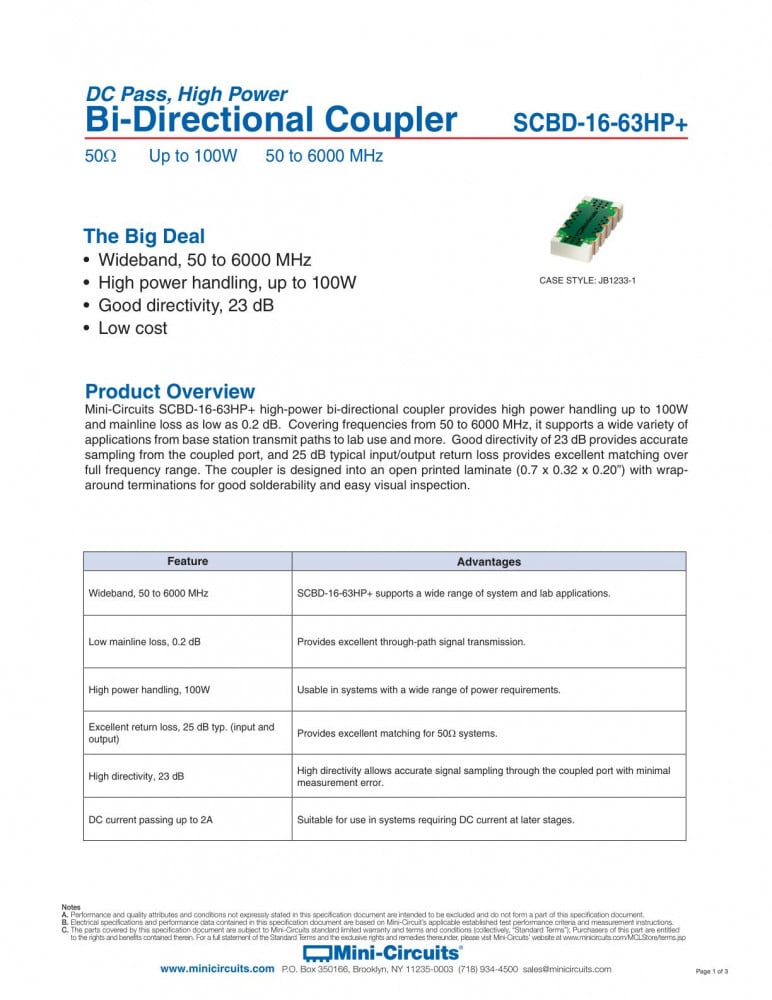 SCBD-16-63HP+ datasheet page 1