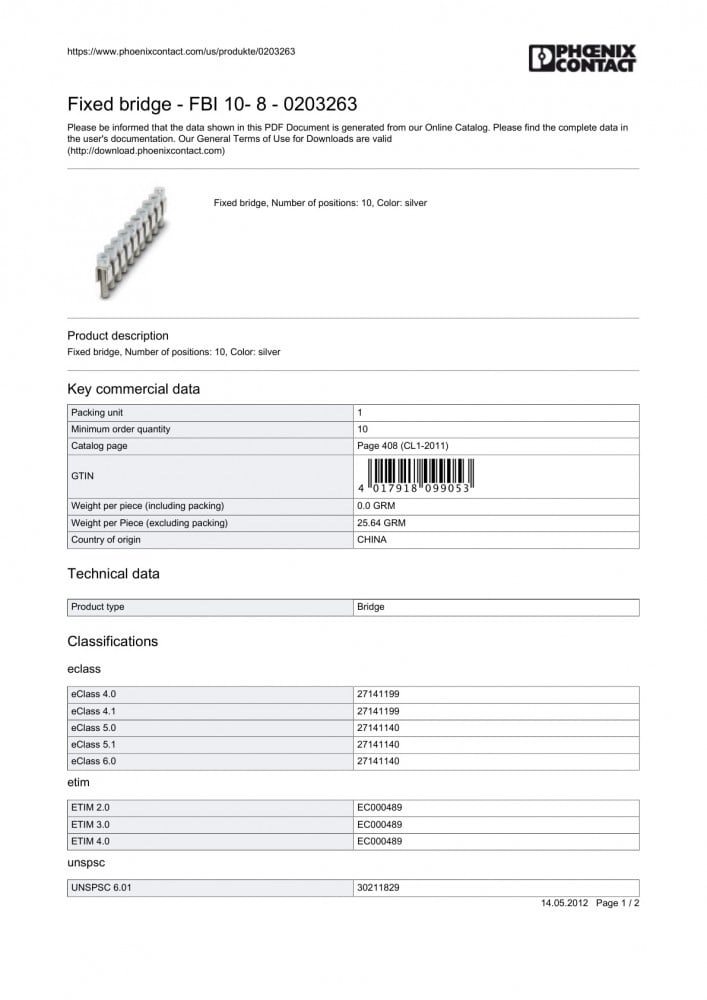 Phoenix Contact FBI 10-8 0203263 document page 1