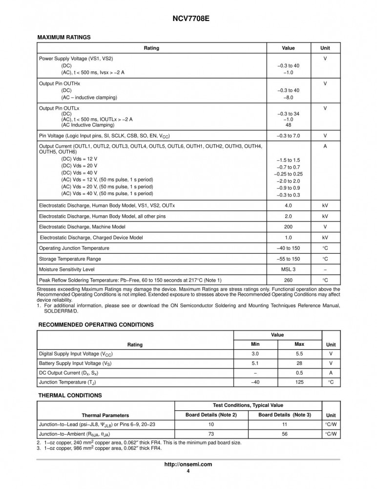 NCV7708E datasheet page 4