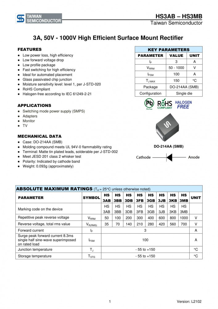 HS3AB datasheet page 1