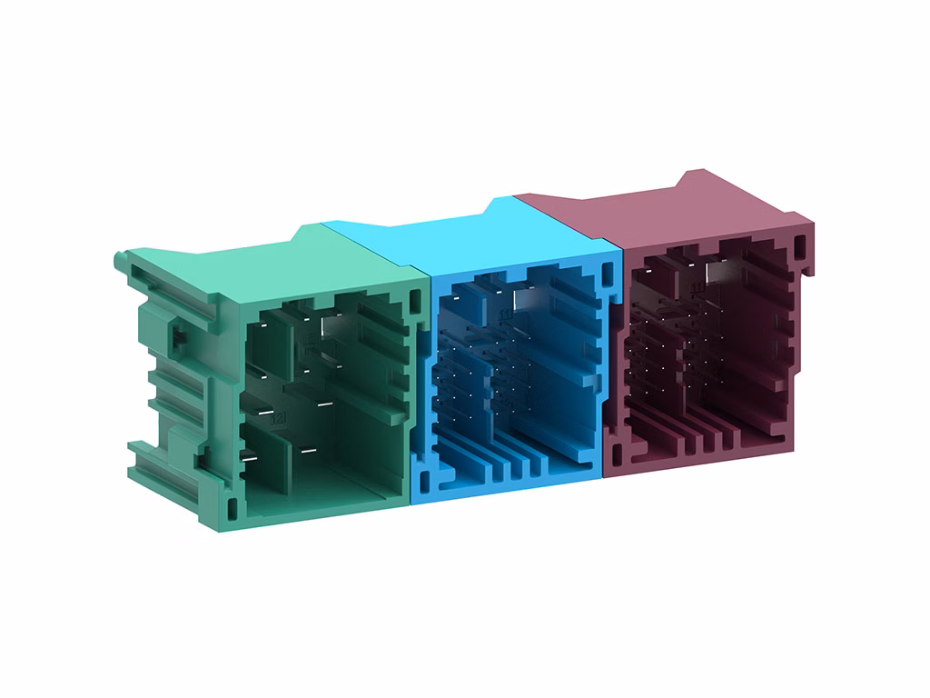 stAK50h 3 Bay Vertical Hybrid Header, 87 Circuits, Bay 1: 32 Circuits/Key 4/Purple; Bay 2: 28 Circuits/Key 1/Dark Gray; Bay 3: 27 Circuits/Key 1/Black; Tube