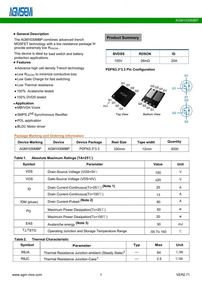 AGM1030MBP datasheet page 1