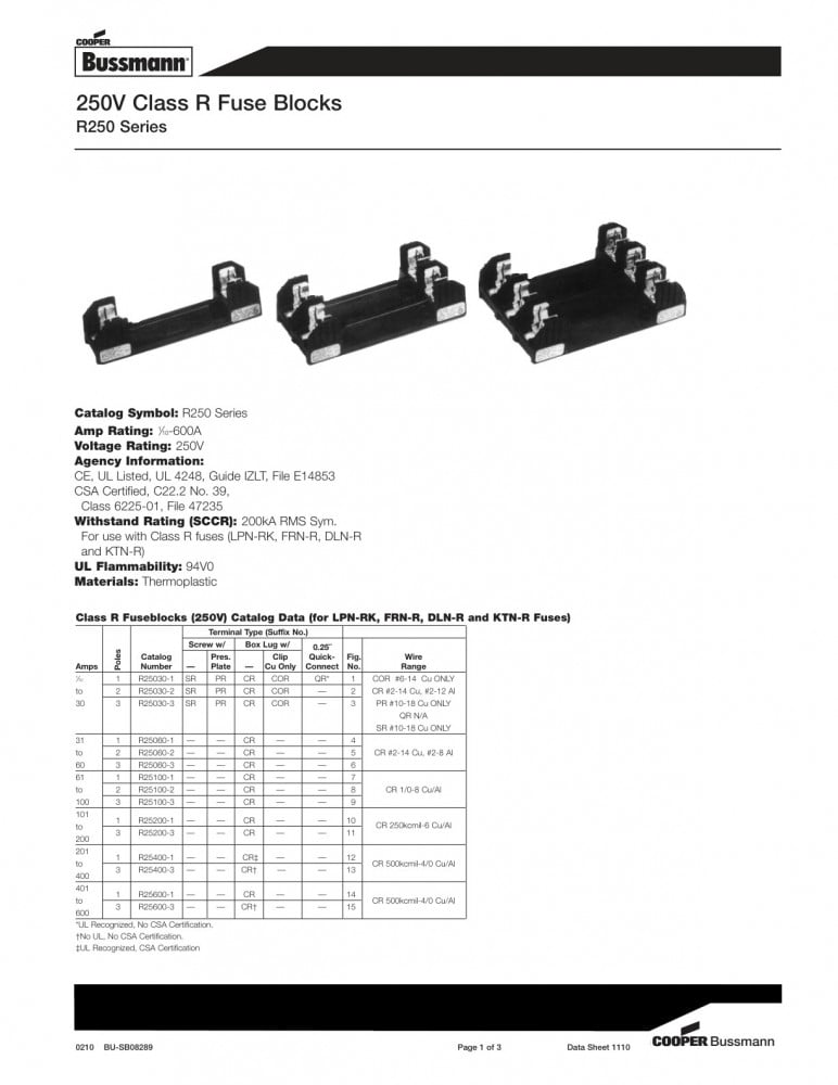 EATON R250 Series catalog data page