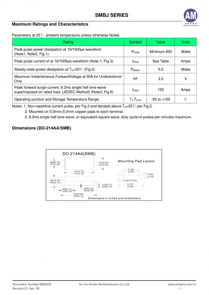 amsem SMBJ series datasheet page 2