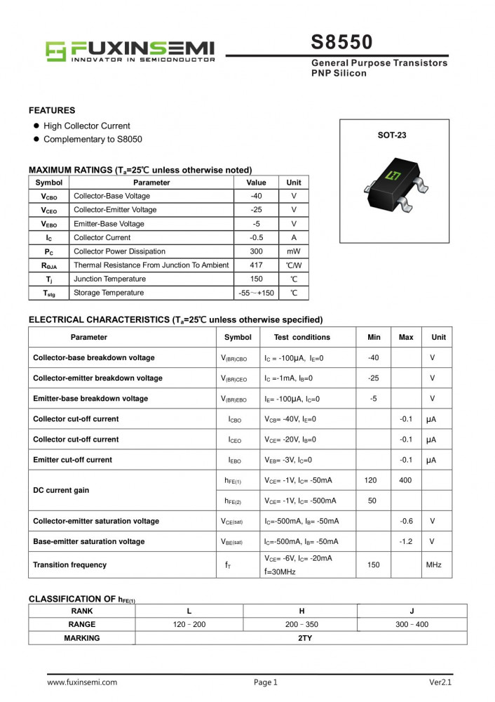 S8550 datasheet page 1