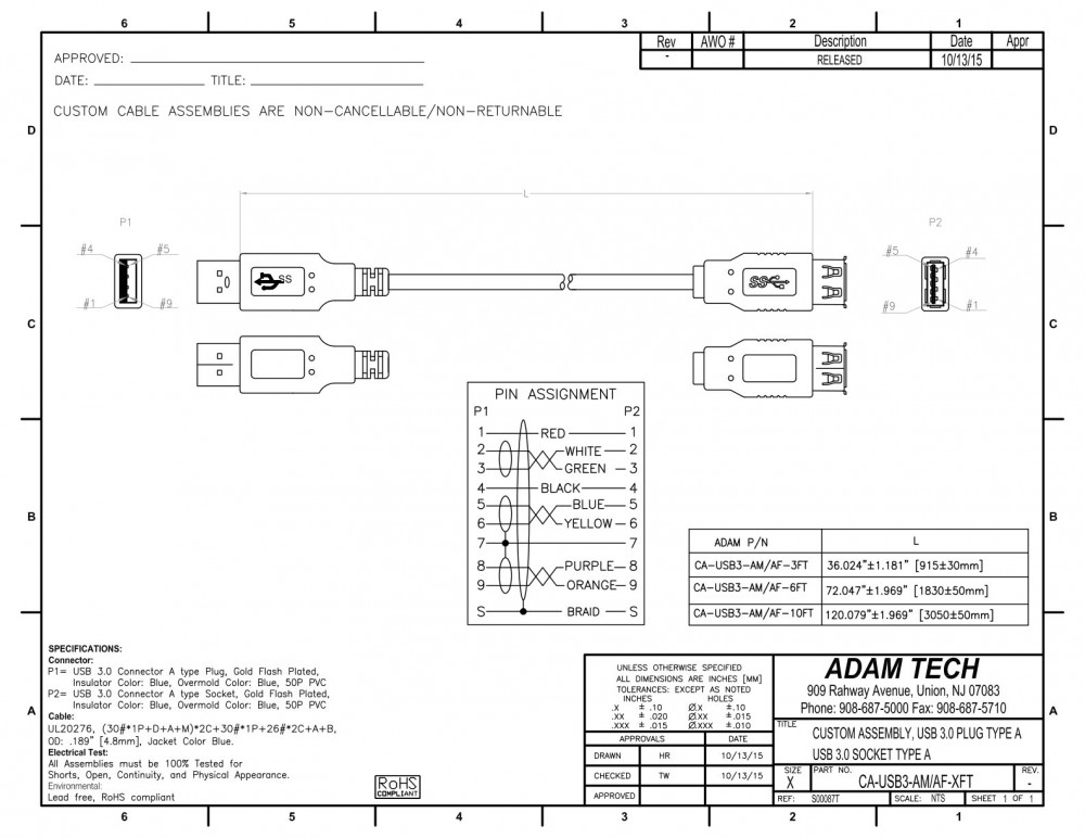 CA-USB3-AM-AF-3FT technical document preview