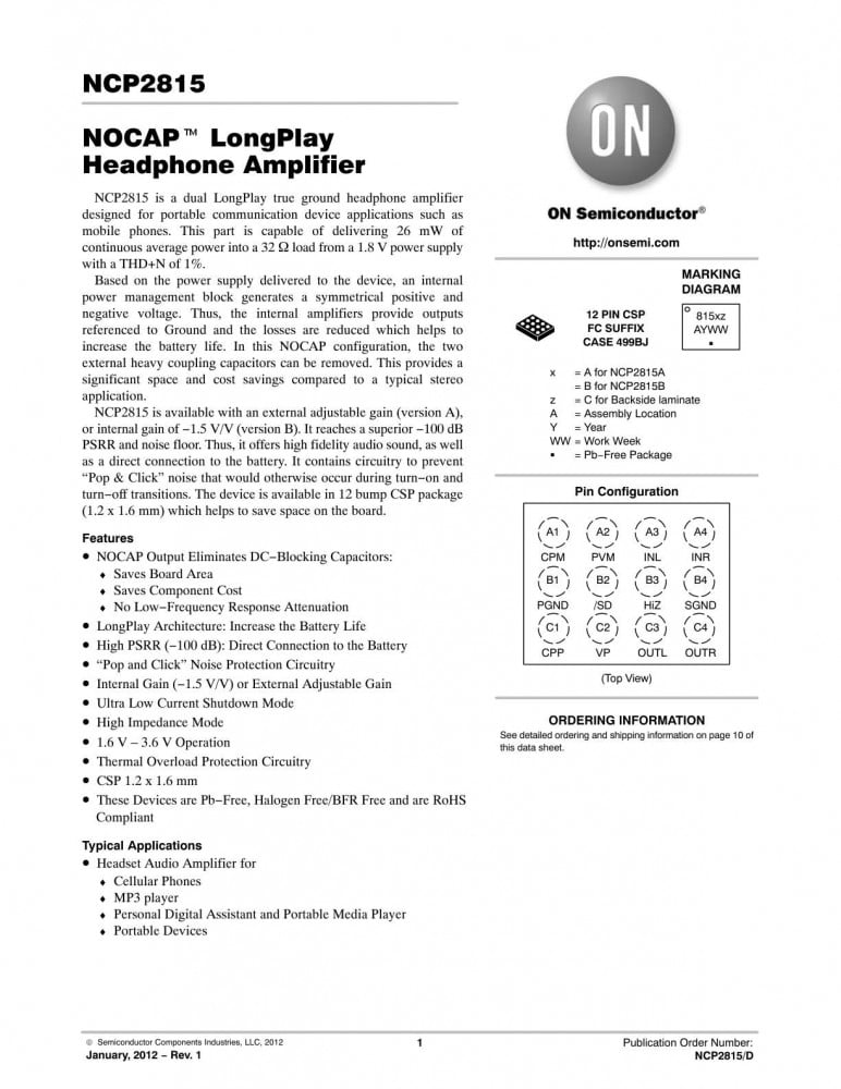 NCP2815 datasheet page 1