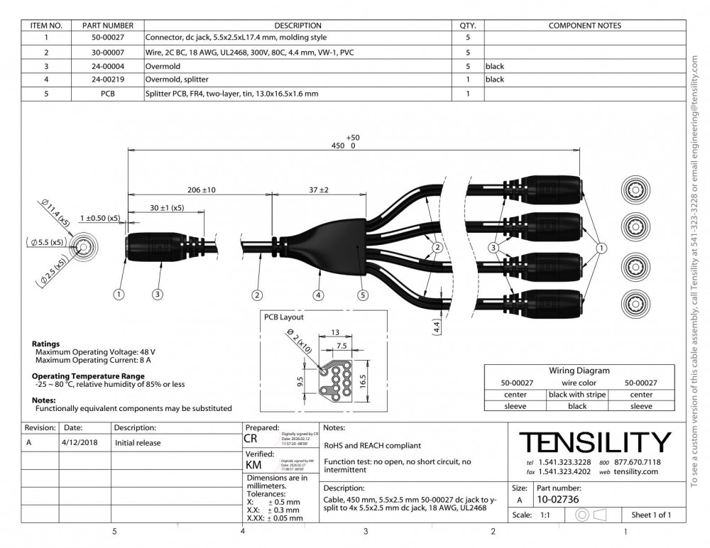 Tensility International 10-02736 product drawing and specification page