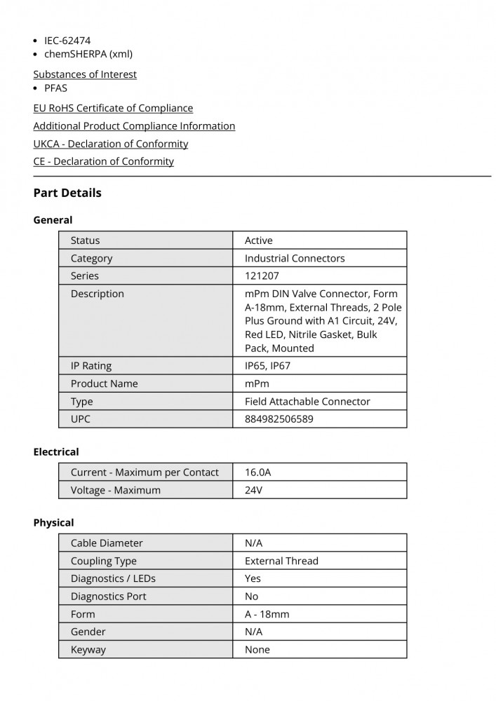 Molex S28 DIN valve connector packaging specification, document page 2