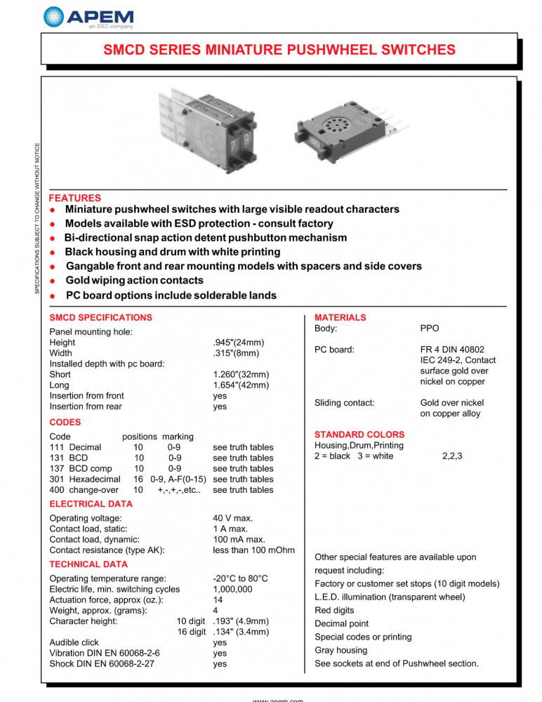 APEM SMCD technical document page 1