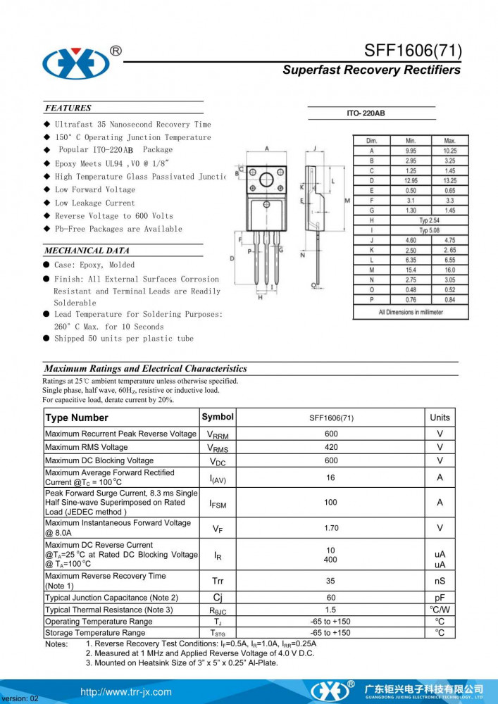 JUXING SFF1606(71) datasheet page 1