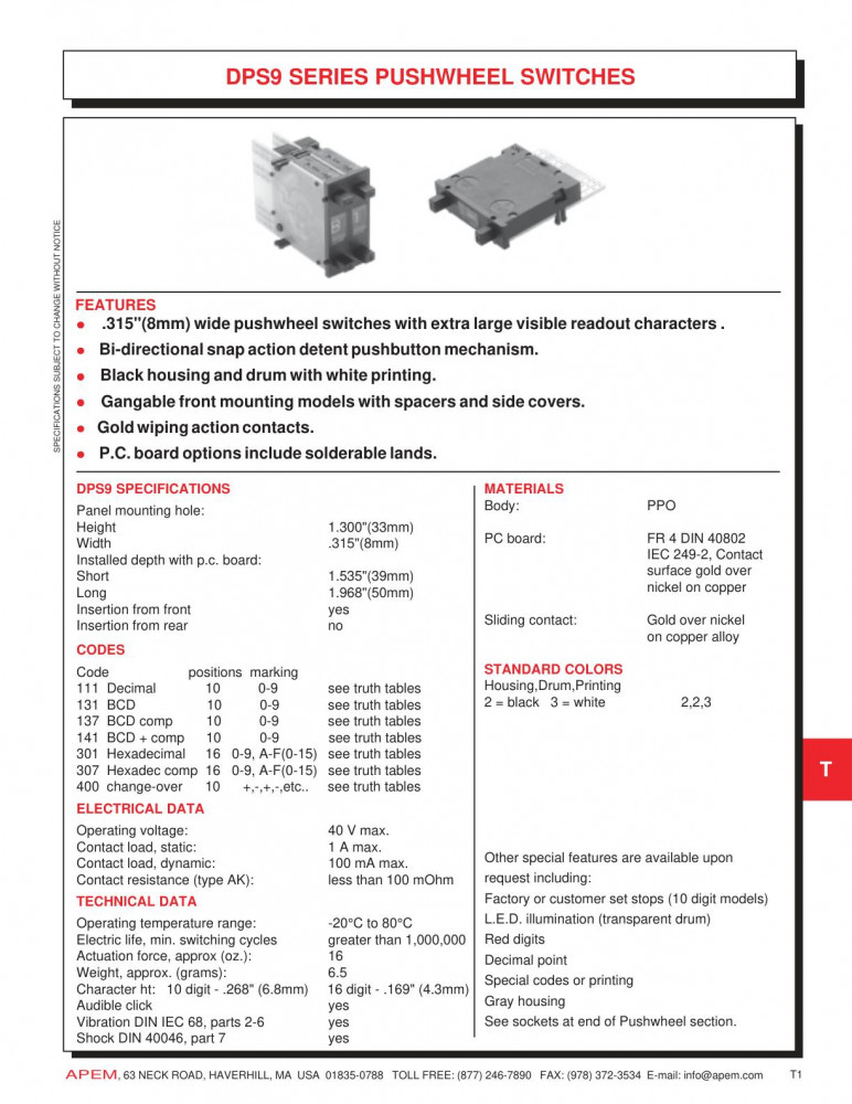 DPS9 pushwheel switch technical document, page 1