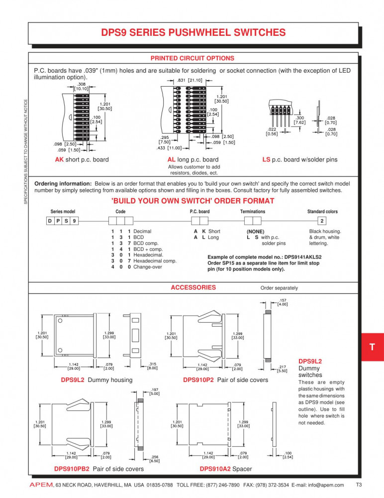 DPS9 pushwheel switch technical document, page 3