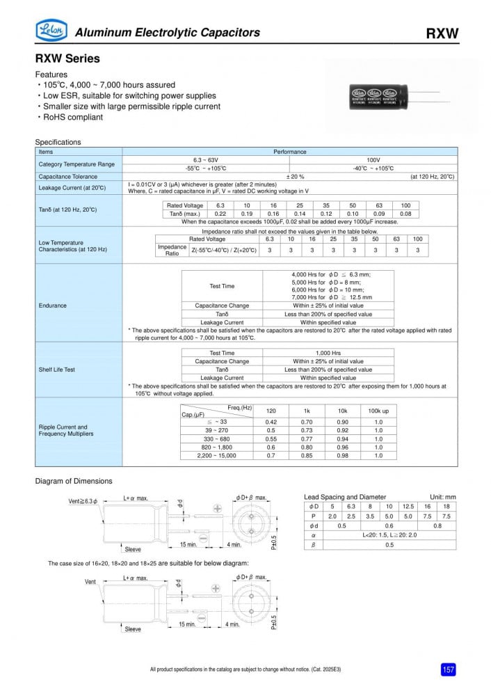 Lelon RXW datasheet page 1