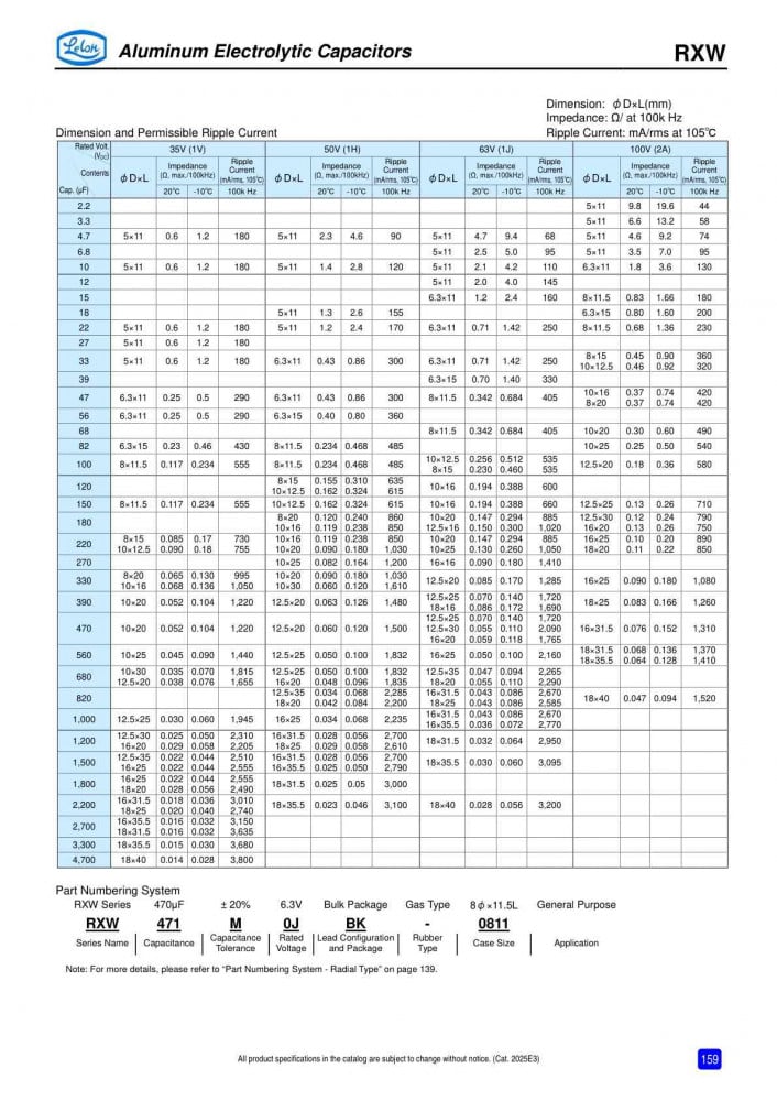 Lelon RXW datasheet page 3