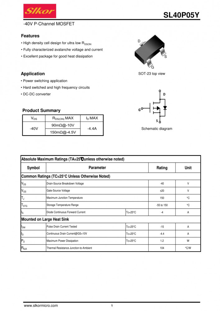 SL40P05Y datasheet page 1