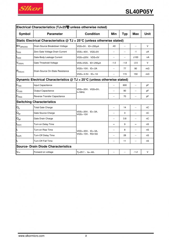 SL40P05Y datasheet page 2