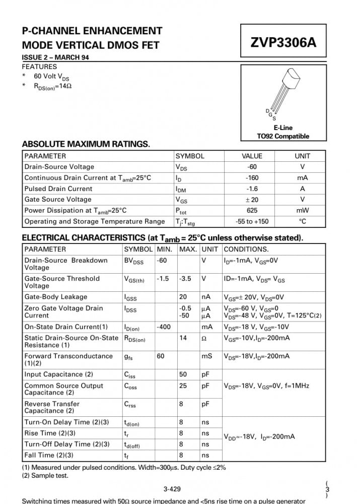 ZVP3306A datasheet page 1