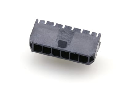 Micro-Fit 3.0 Right-Angle Header, 3.00mm Pitch, Single Row, 10 Circuits, with PCB Press-fit Metal Retention Clip, 0.38µm Gold Plating, Glow-Wire Capable, Black