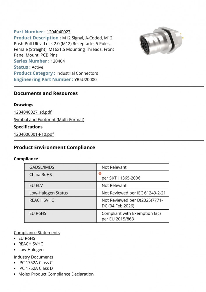 MOLEX product specification page image 1