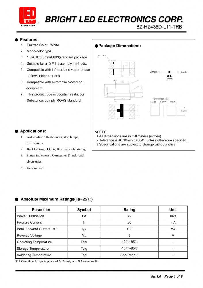 BZ-HZ436D-L11-TRB technical document page 1