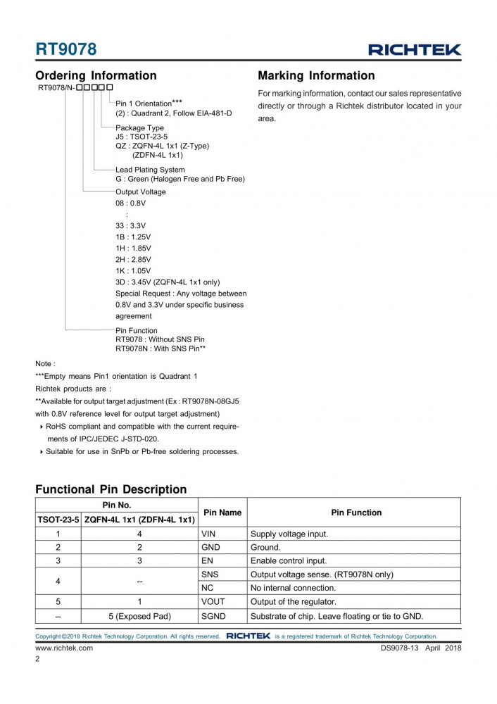 RT9078 datasheet page 2