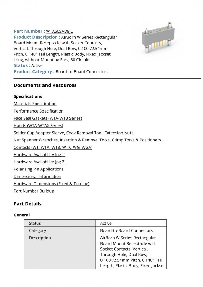 WTA60SAD9JL technical document page 1