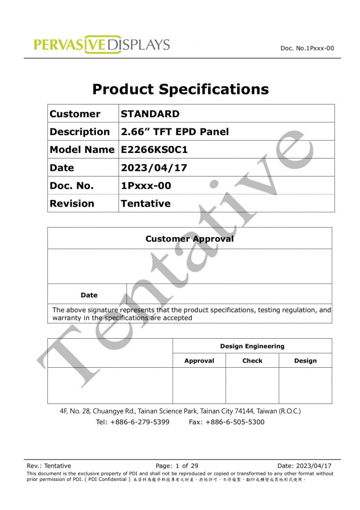 E2266KS0C1 specification page 1