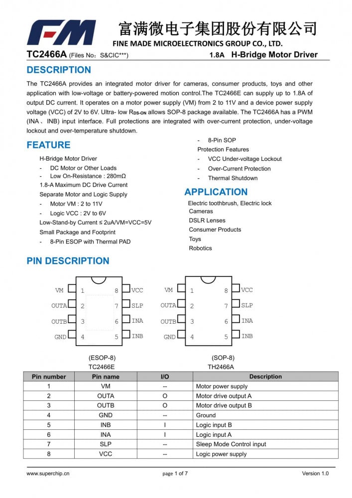 TC2466A datasheet page 1