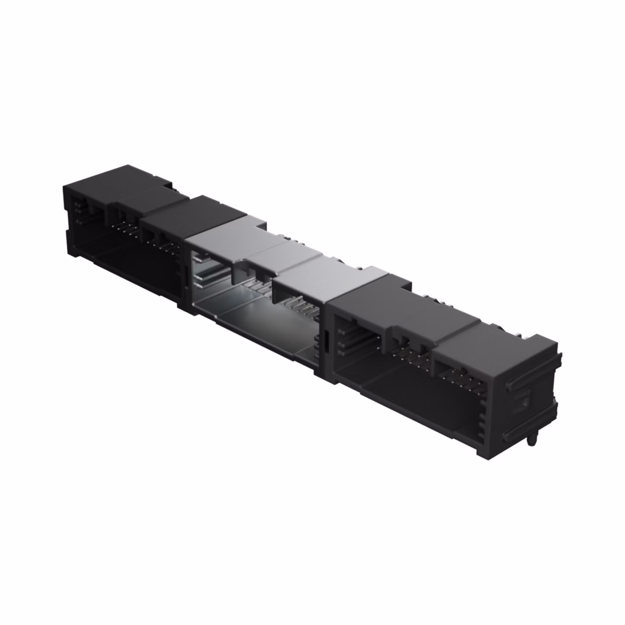 Mini50 Unsealed 3 Bay Right-Angle Headers, 110 Circuits, Bay A 34 Circuit Hybrid, Polarization A, Black; Bay B 38 Circuit, Polarization B,  Gray; Bay C 38 Circuit, Polarization C, Dark Gray; Tray for sale