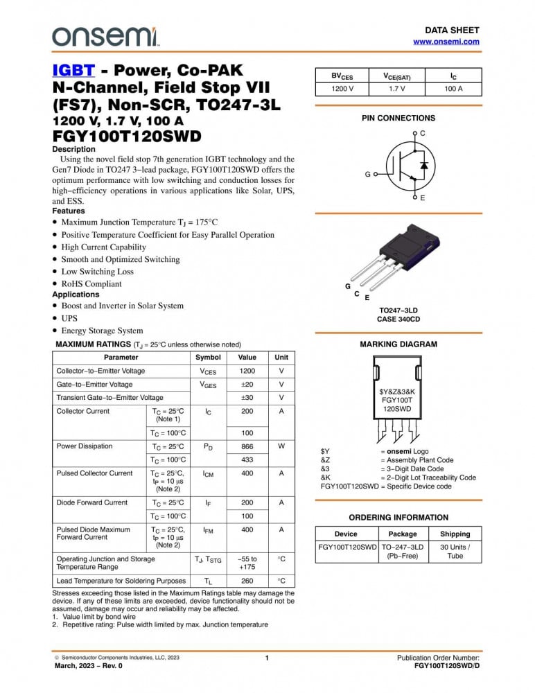 FGY100T120SWD datasheet page 1