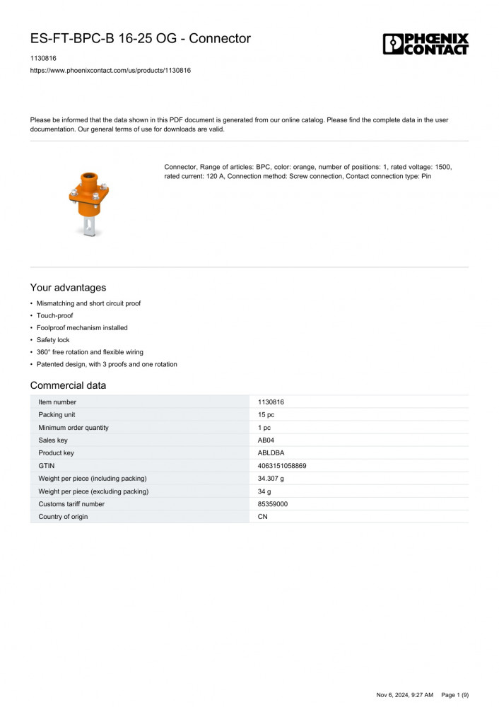 Phoenix Contact 1130816 technical document page 1