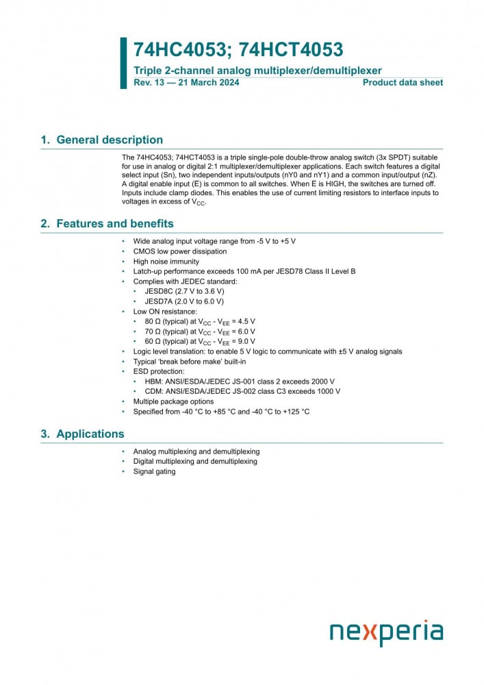 74HCT4053 datasheet page 1