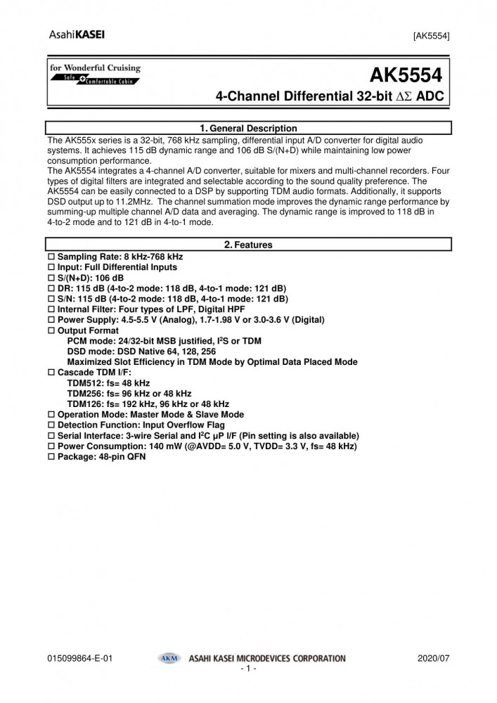AK5554VN datasheet page 1