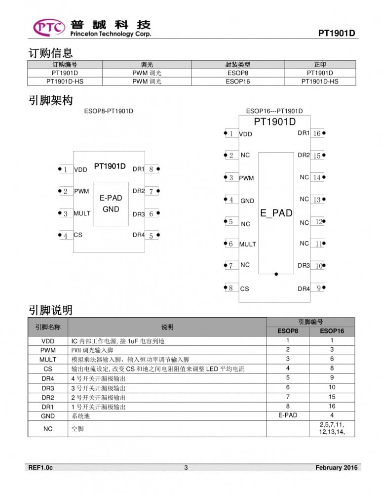 PT1901D datasheet page 3