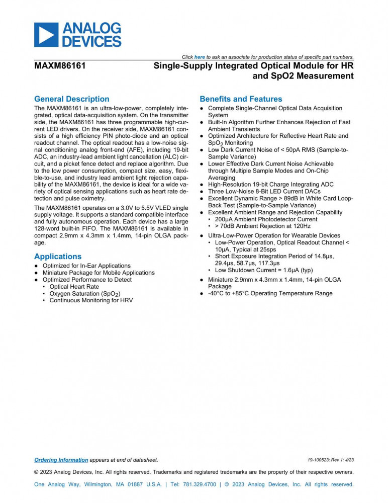 MAXM86161 datasheet preview, page 1