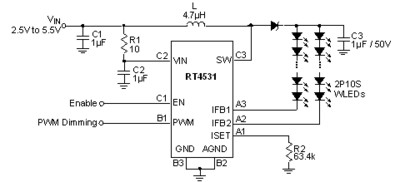 RT4540 - 6V High Efficiency Boost Converter with I2C Controlled 6-CH LED Driver
