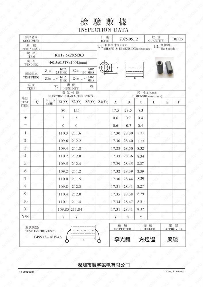 RH17.5*28.5*8.3 inspection data page