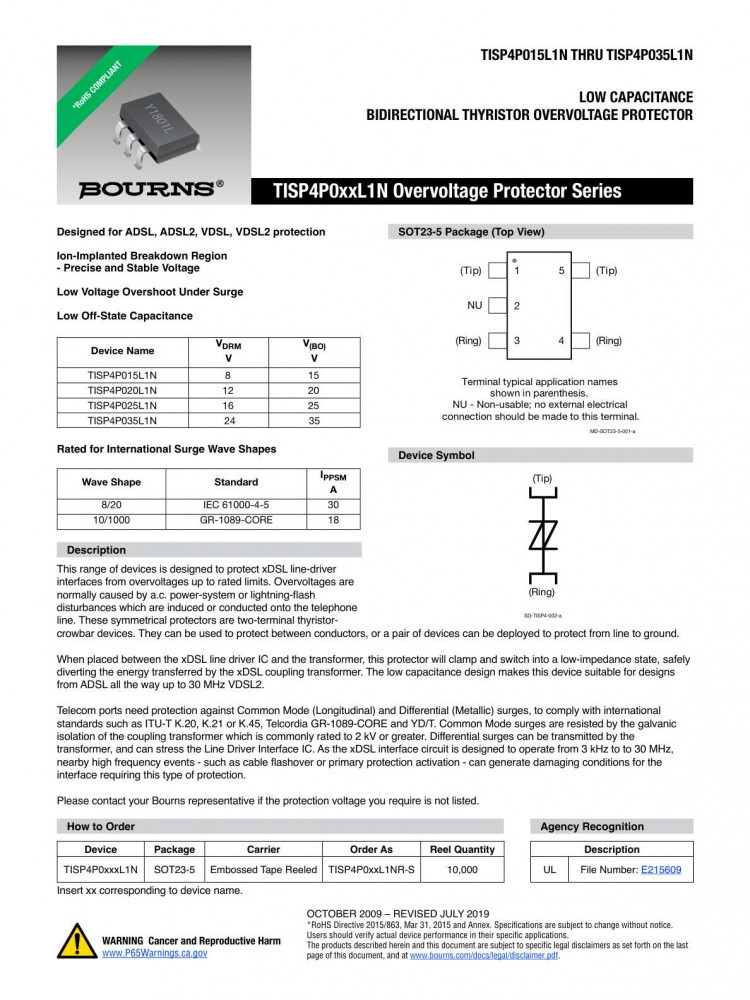 TISP4P035L1NR-S datasheet page 1