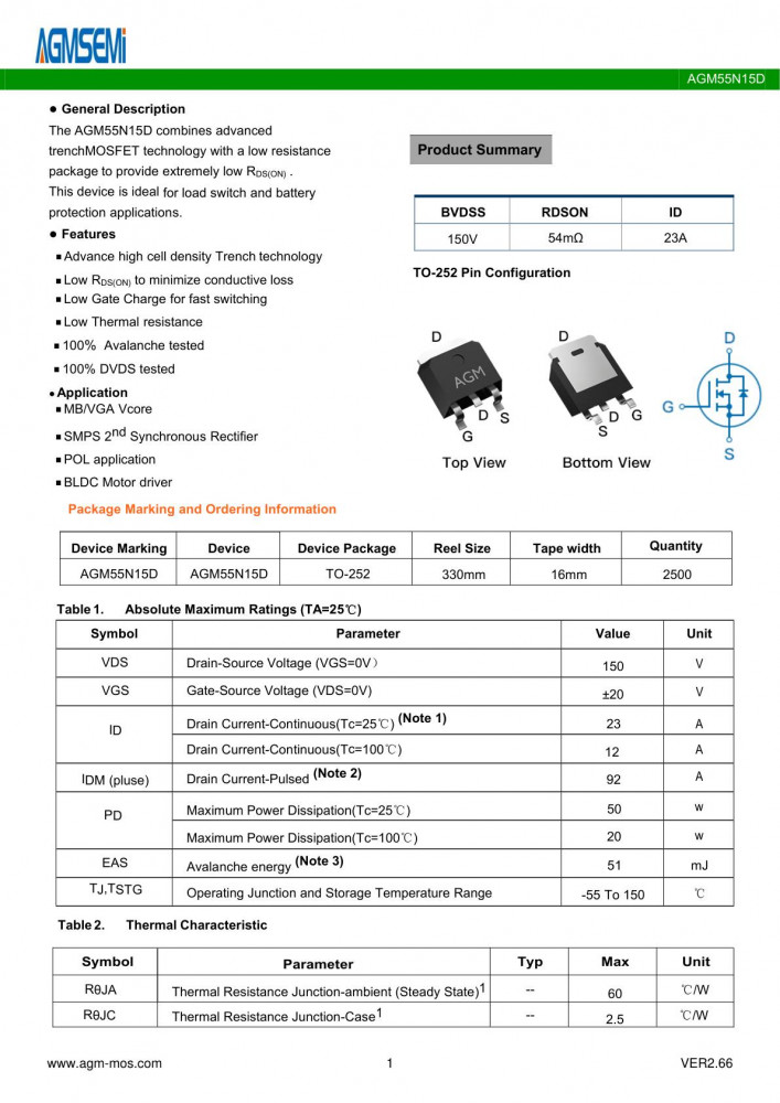 AGM55N15D datasheet page 1