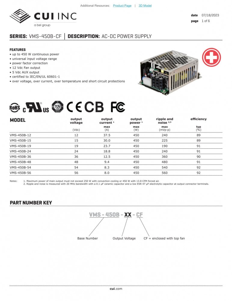 CUI VMS-450B-CF datasheet page 1