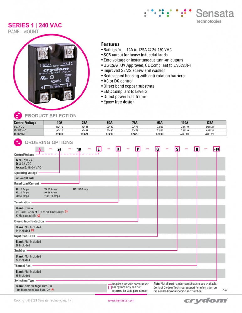 Sensata D2450K datasheet page 1